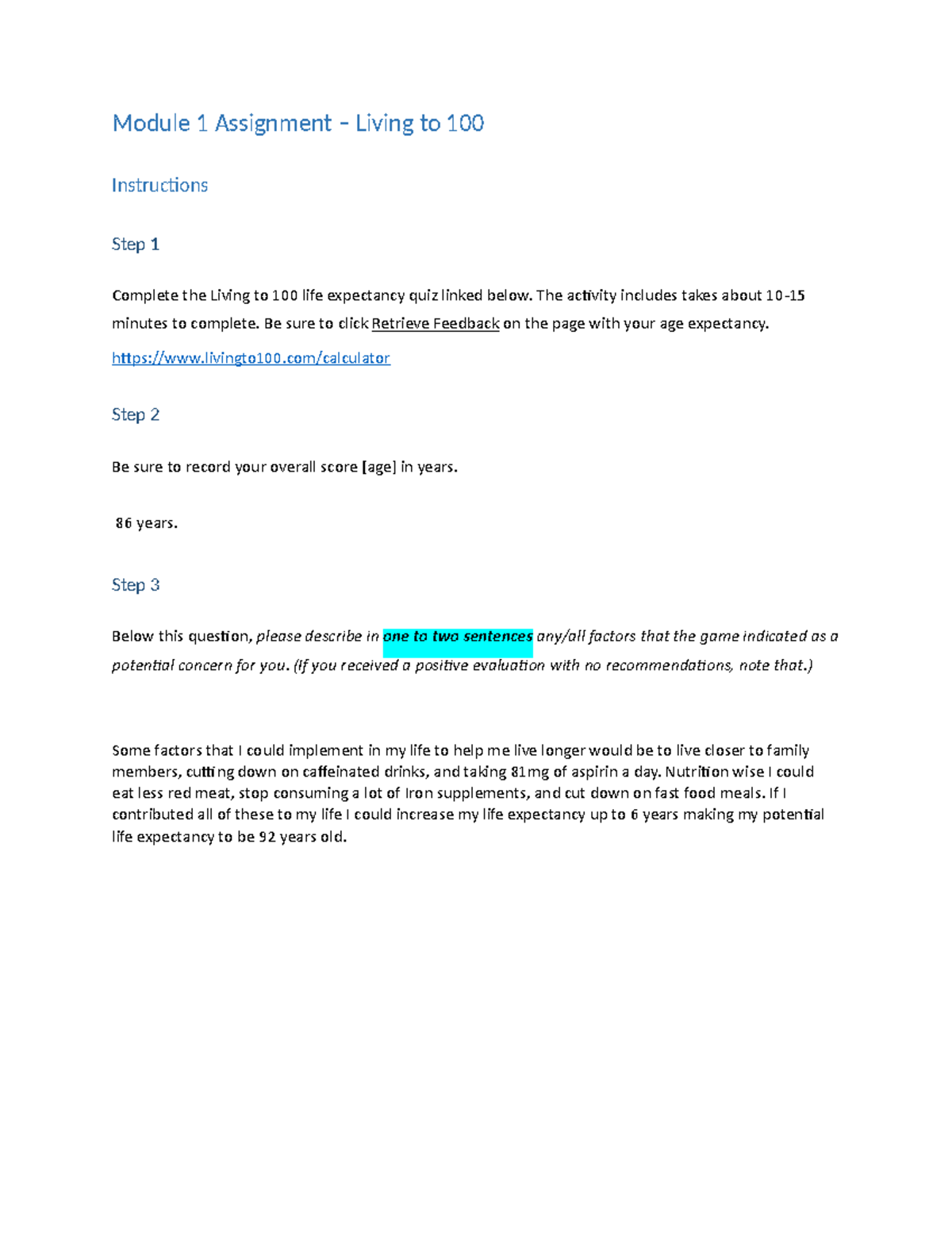 Moldule 1 Assignment - Module 1 Assignment – Living to 100 Instruc 7 ...