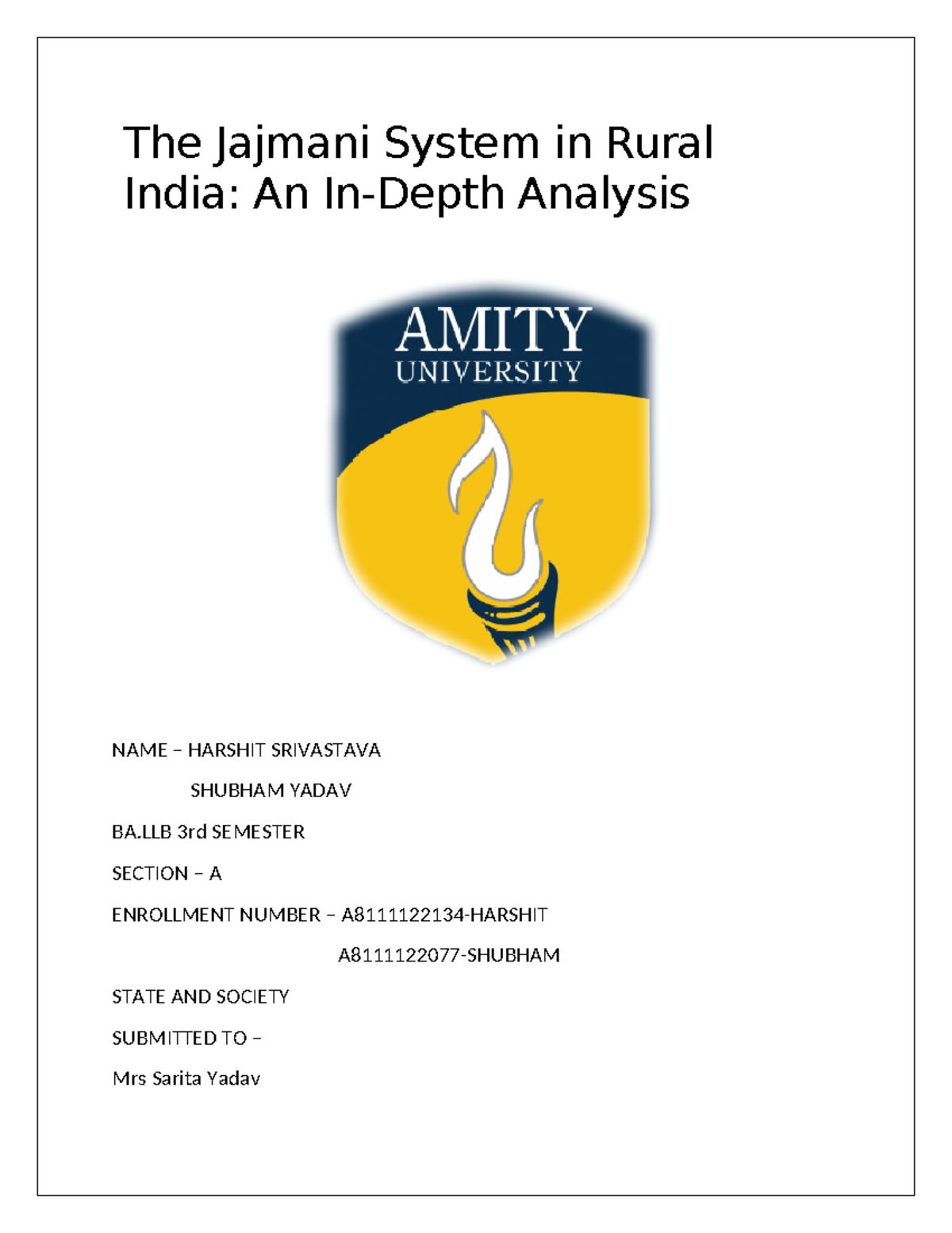 Jajmani system - It helped me in doing a lot of research and I came to ...
