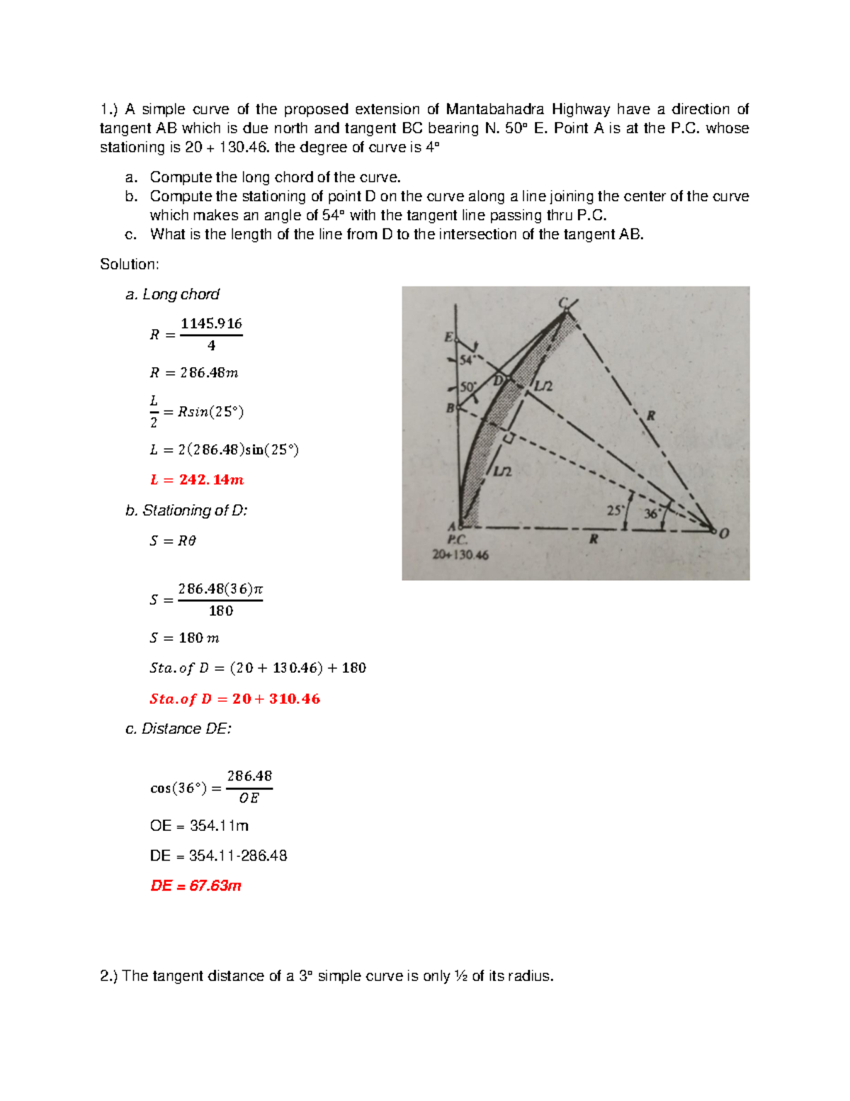 Fundamentals Of Surveying Simple Curvature 1 A Simple Curve Of The