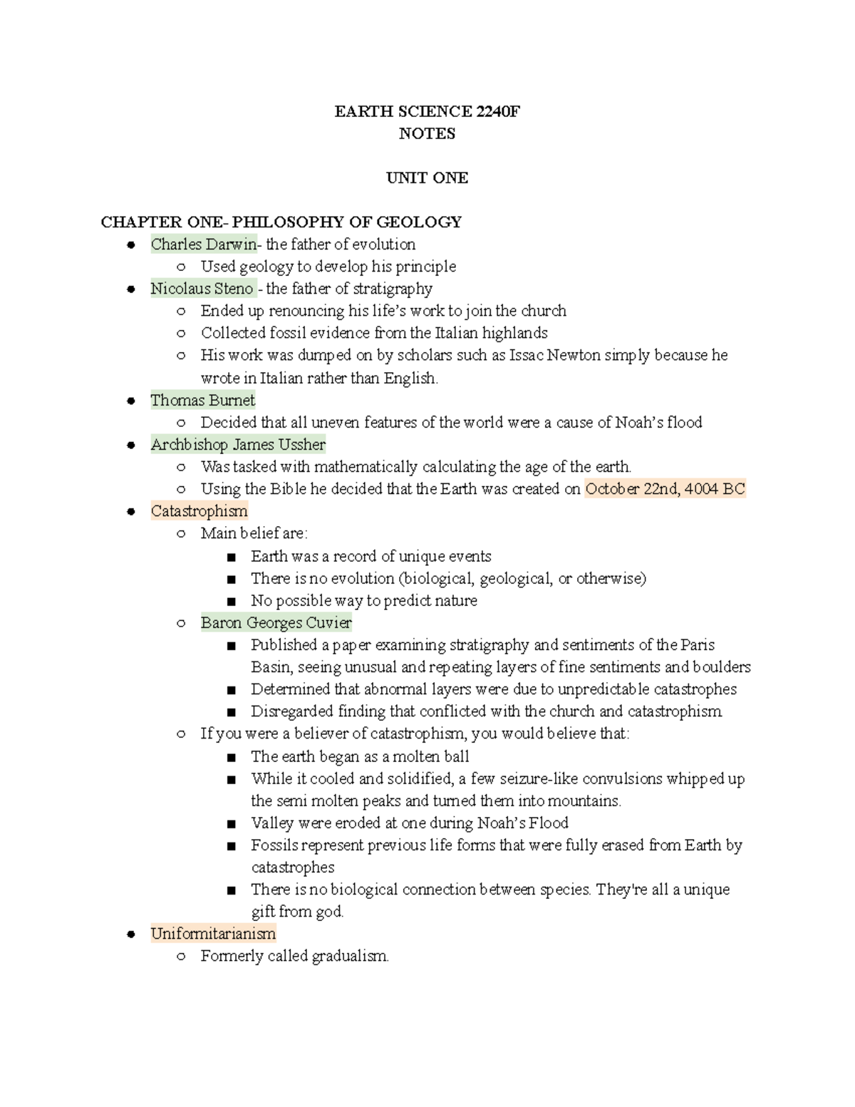 First Half Lecture Notes - EARTH SCIENCE 2240F NOTES UNIT ONE CHAPTER ...