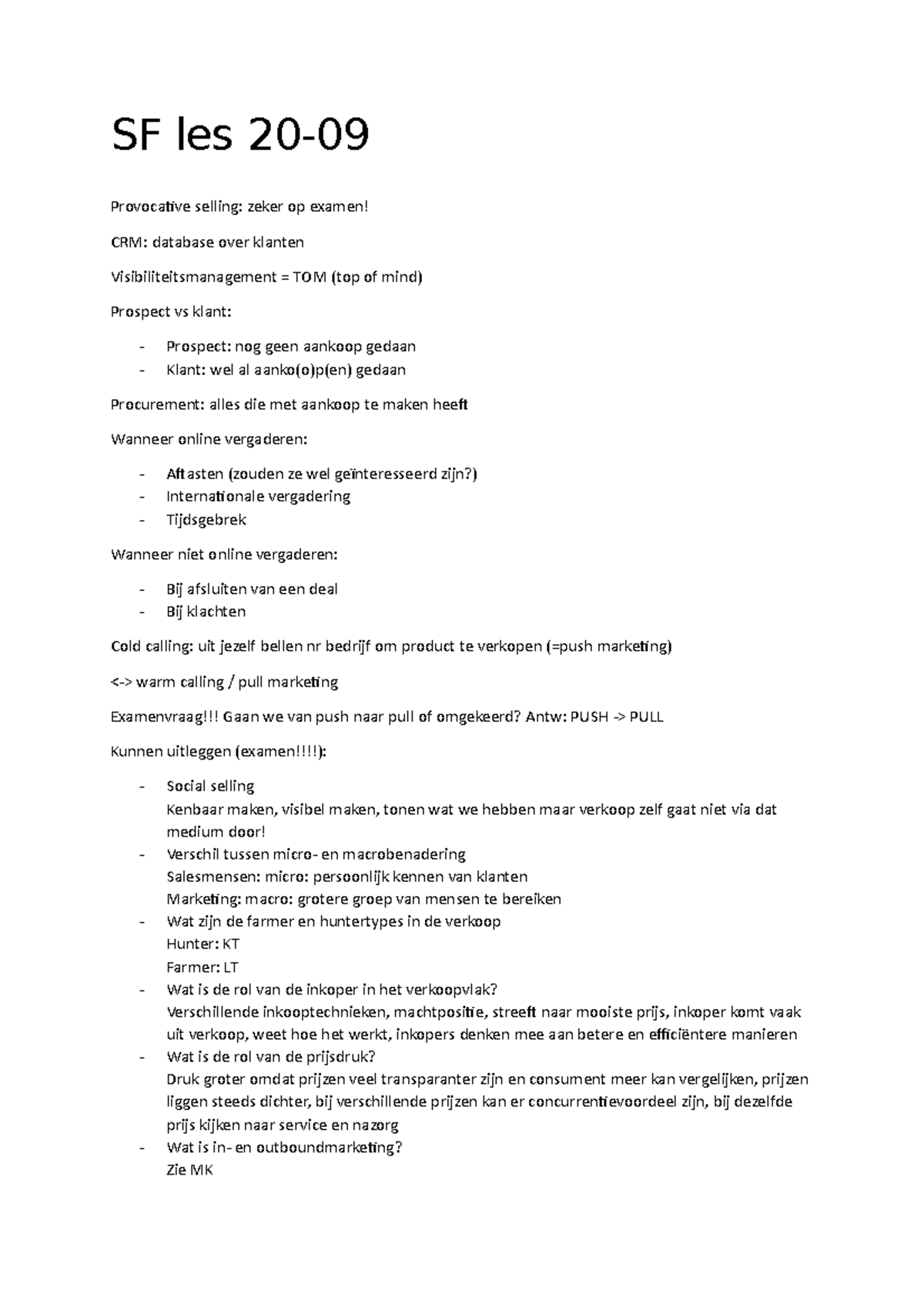 SF les 20 - Lecture notes over les 20 sales fundamentals - SF les 20 ...