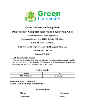 Lab Report Template - Green University of Bangladesh Department of ...