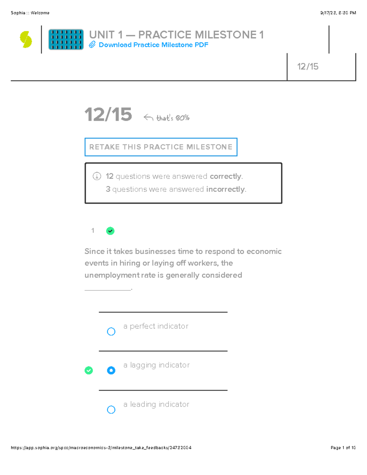 Milestone 1 Pratice - stuff - 1 12/15 that's 80% RETAKE THIS PRACTICE ...