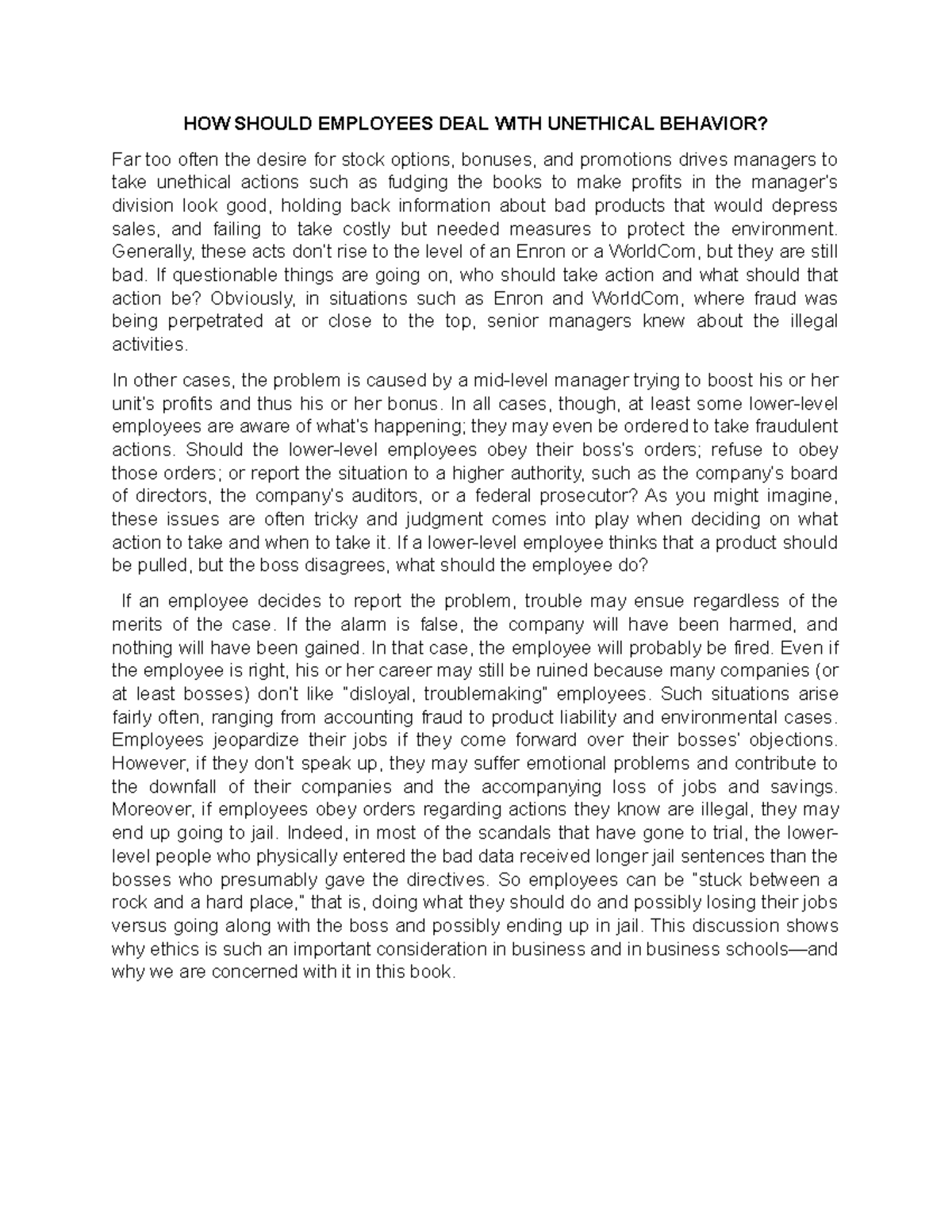 Lesson 7 HOW Should Employees DEAL WITH Unethical Behavior - HOW SHOULD ...