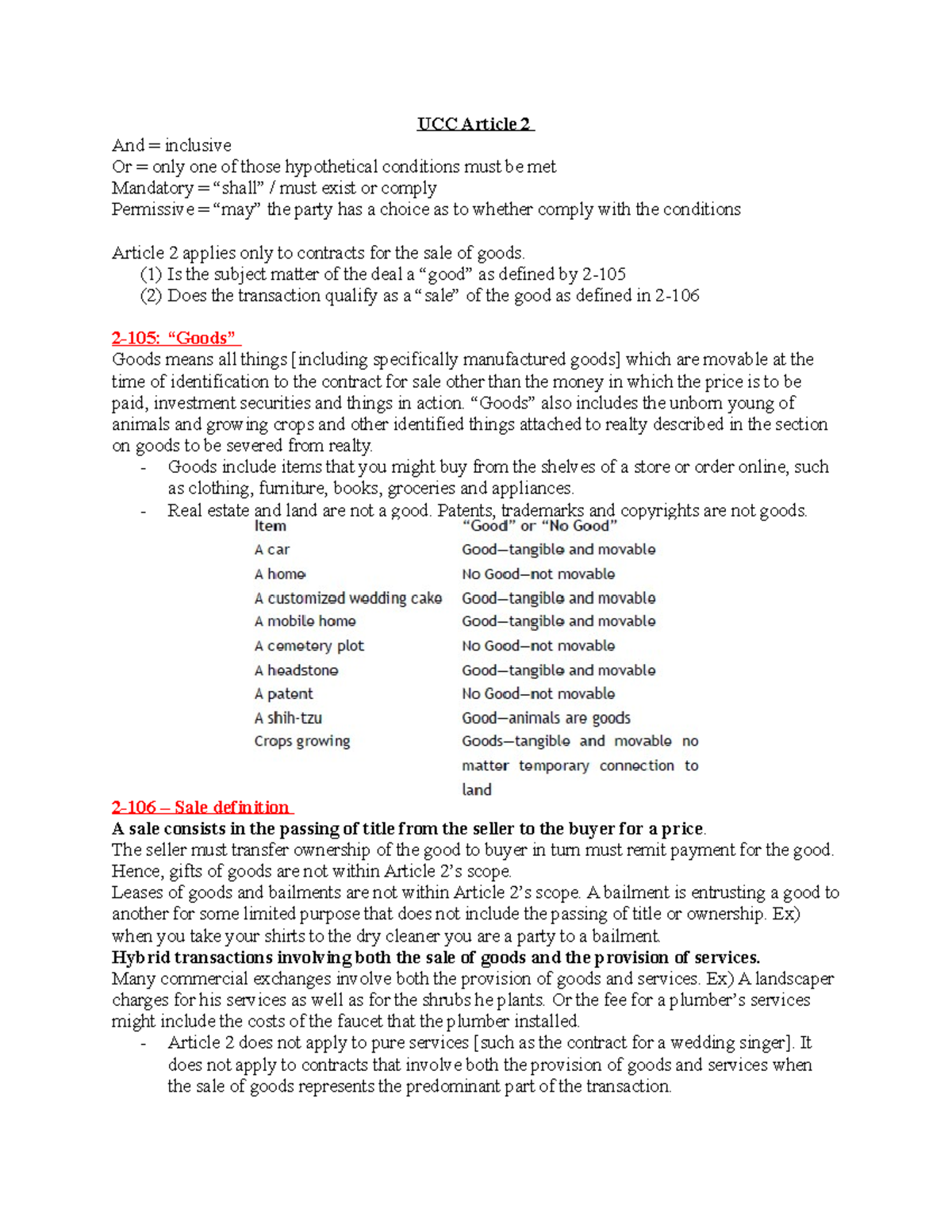 Sales and leasing UCC Rules - LAW 508 - Studocu