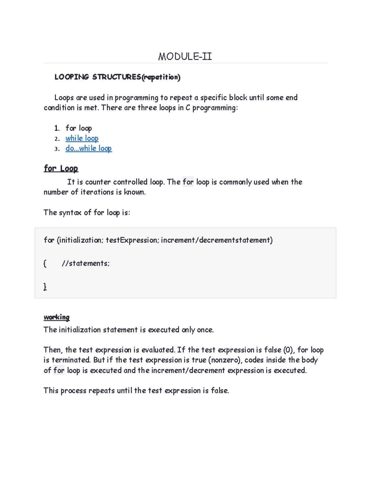 Diploma Module 2 c programming short - MODULE-II LOOPING STRUCTURES ...