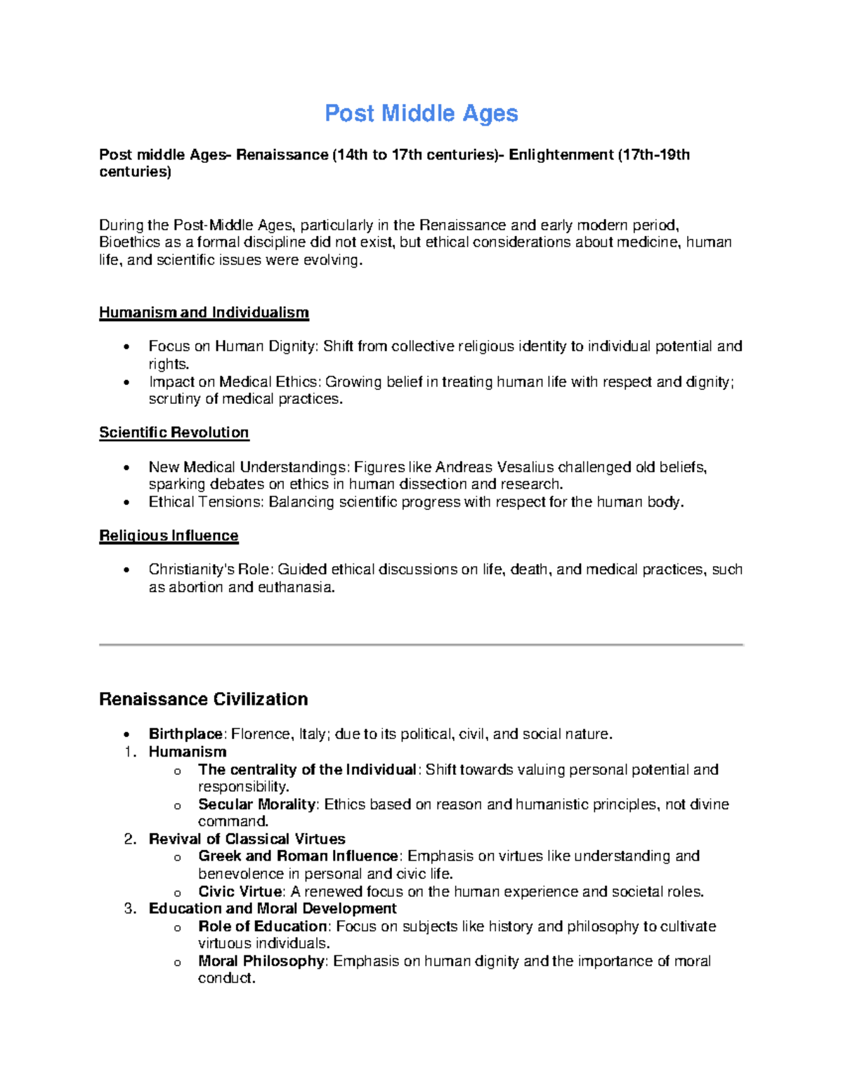 Group 3 Post Medieval Ages Notes - Post Middle Ages Post middle Ages ...