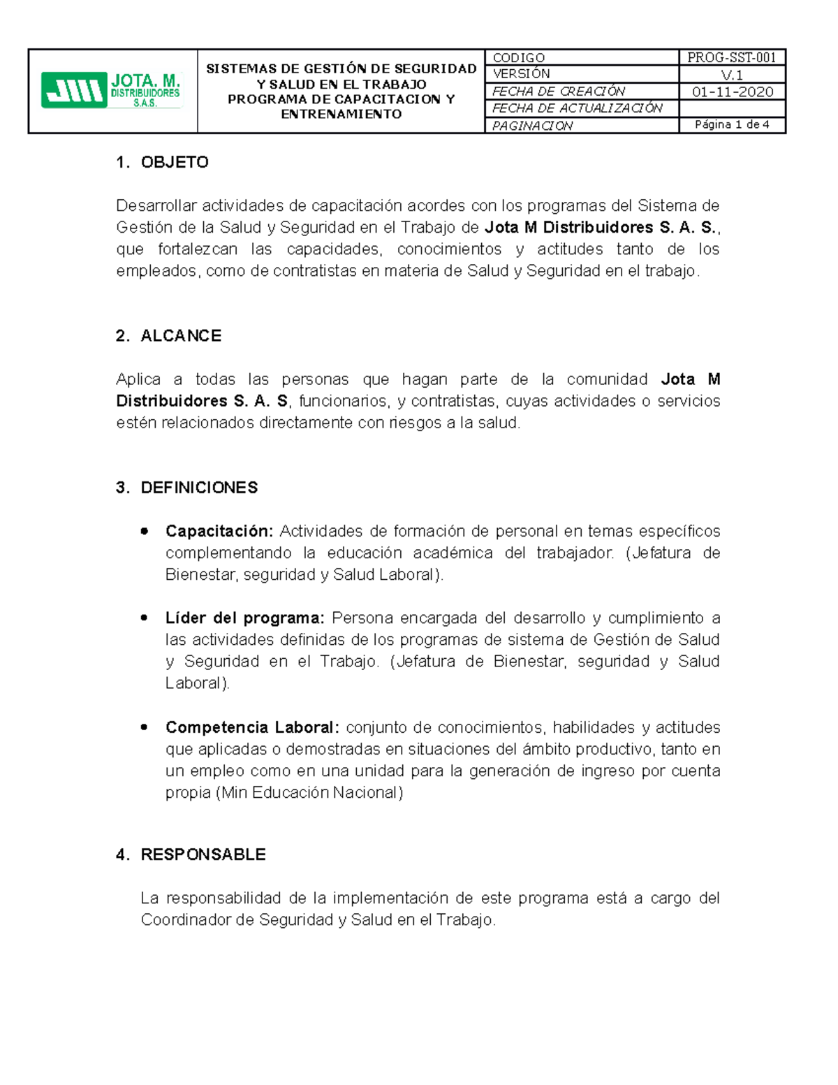 PROG-SST-001 Programa de Capacitación - SISTEMAS DE GESTIÓN DE ...