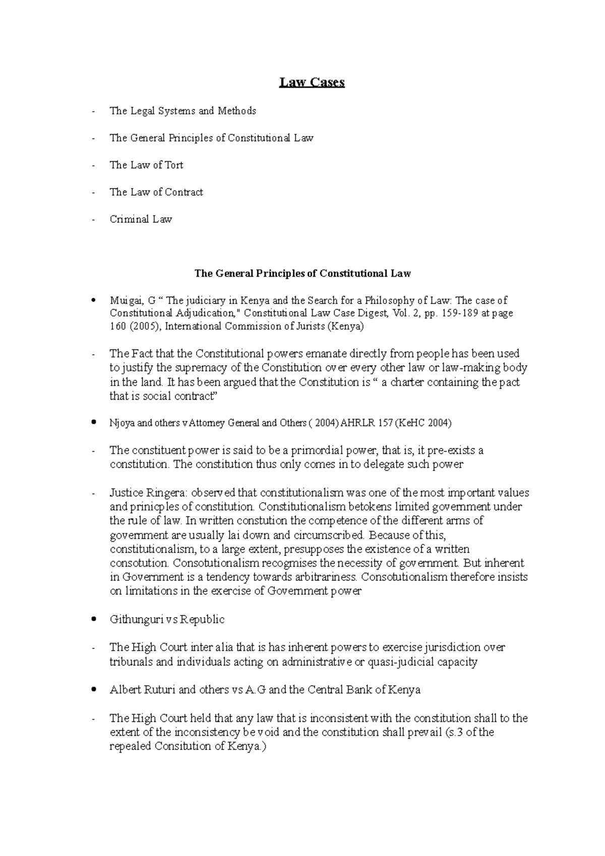 Kenya Law Case Summaries - Law Cases The Legal Systems and Methods The ...