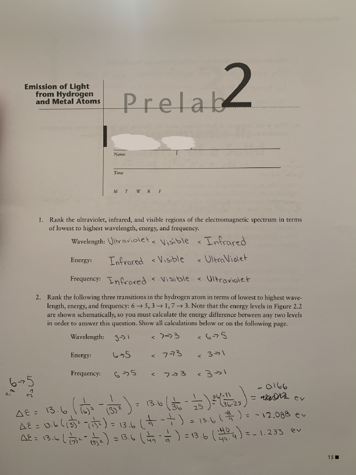 Combinepdf 3 - Pre-Laboratory coursework for gen chem/ chem 1LA - Emission of Light from ...