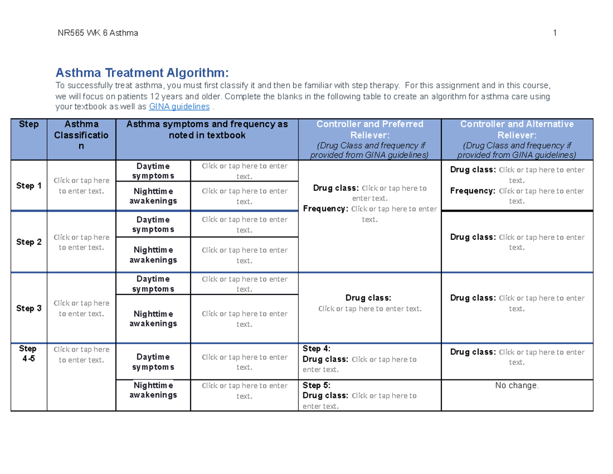 W6 - Case Study Assignment Asthma - Asthma Treatment Algorithm: To successfully treat asthma ...
