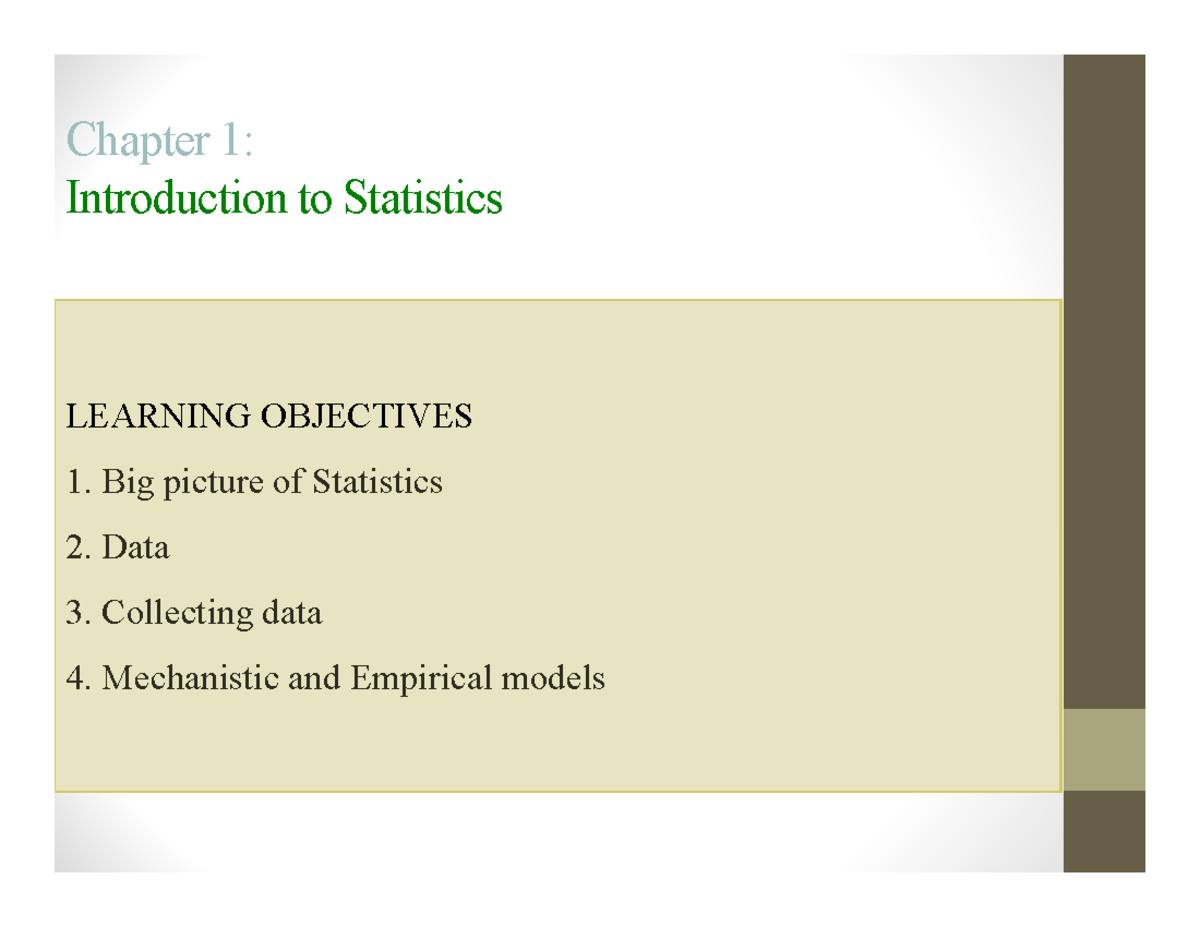 Slide-Chap1-Fall2023 - Chapter 1: Introduction to Statistics LEARNING ...