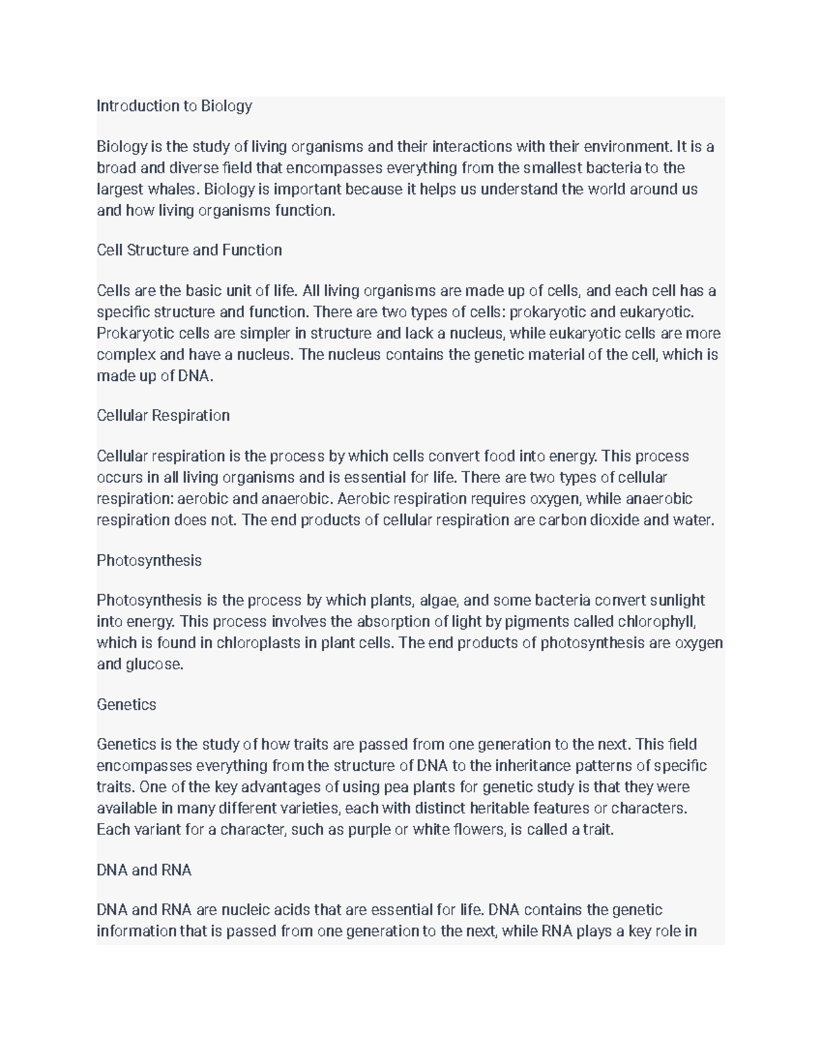 BIO1020 lecture notes 3 - Introduction to Biology Biology is the study ...