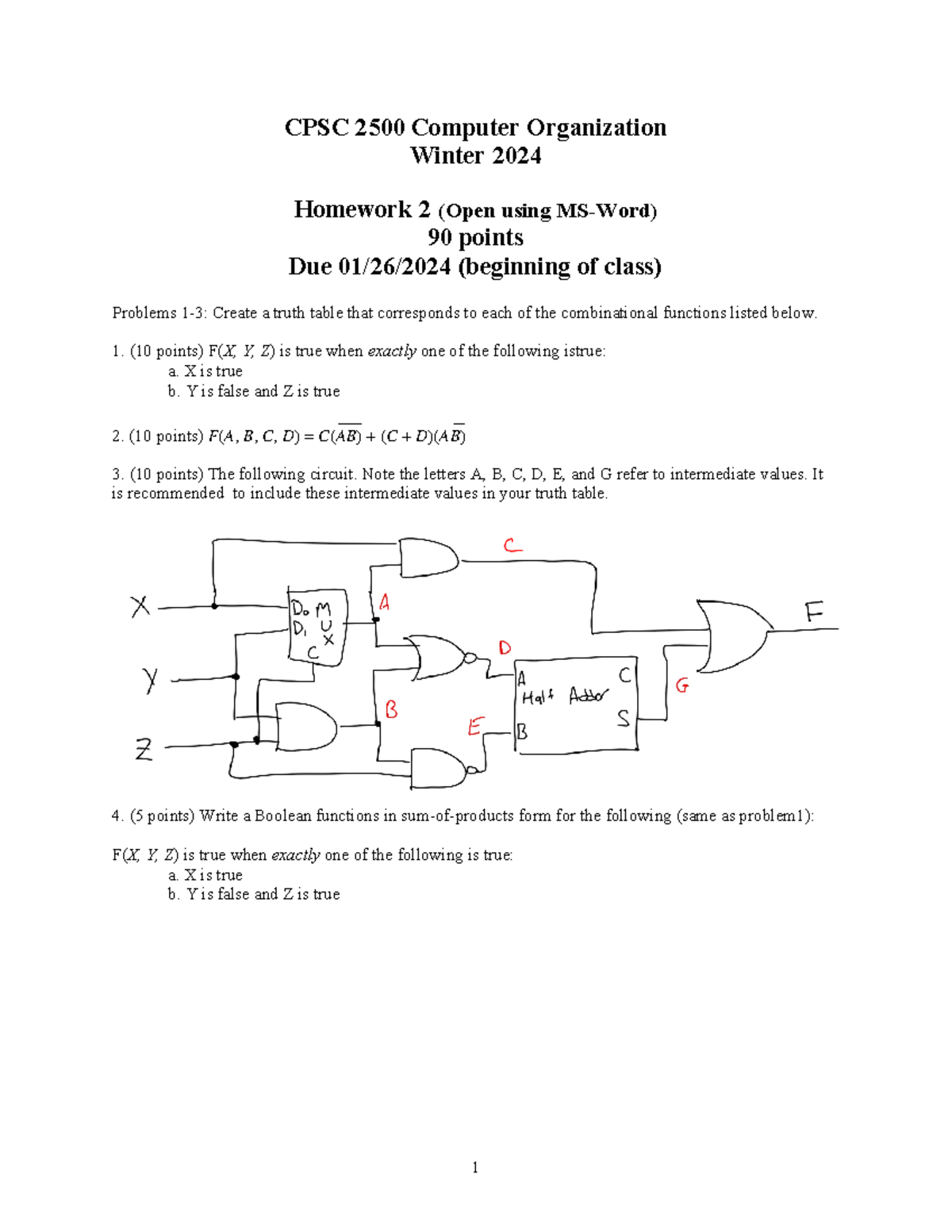 Hwork 2 - WORKSHEET - 1 CPSC 2500 Computer Organization Winter 2024 ...