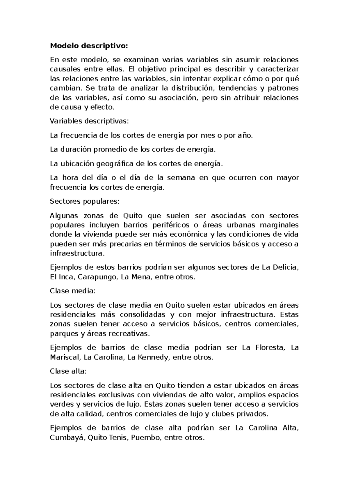 Modelo descriptivo - ..... - Modelo descriptivo: En este modelo, se ...