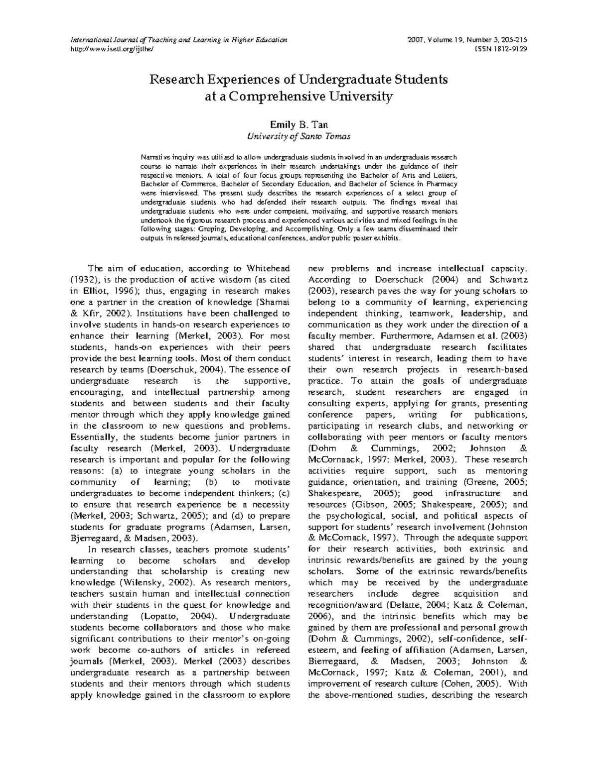 J - Credits to the rightful owner. Research Experiences of ...