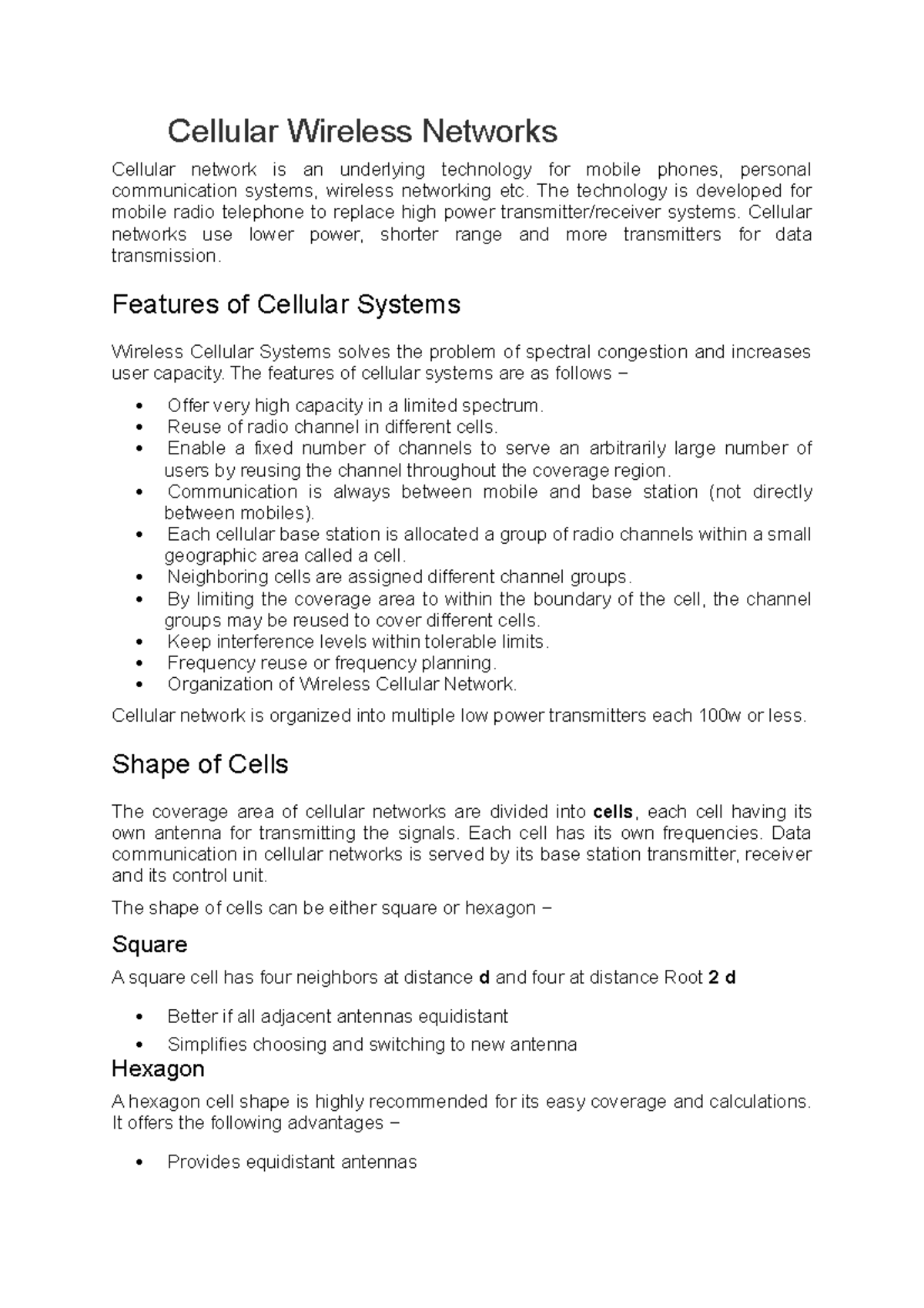 Wireless Communication -unit2 - Cellular Wireless Networks Cellular network is an underlying ...