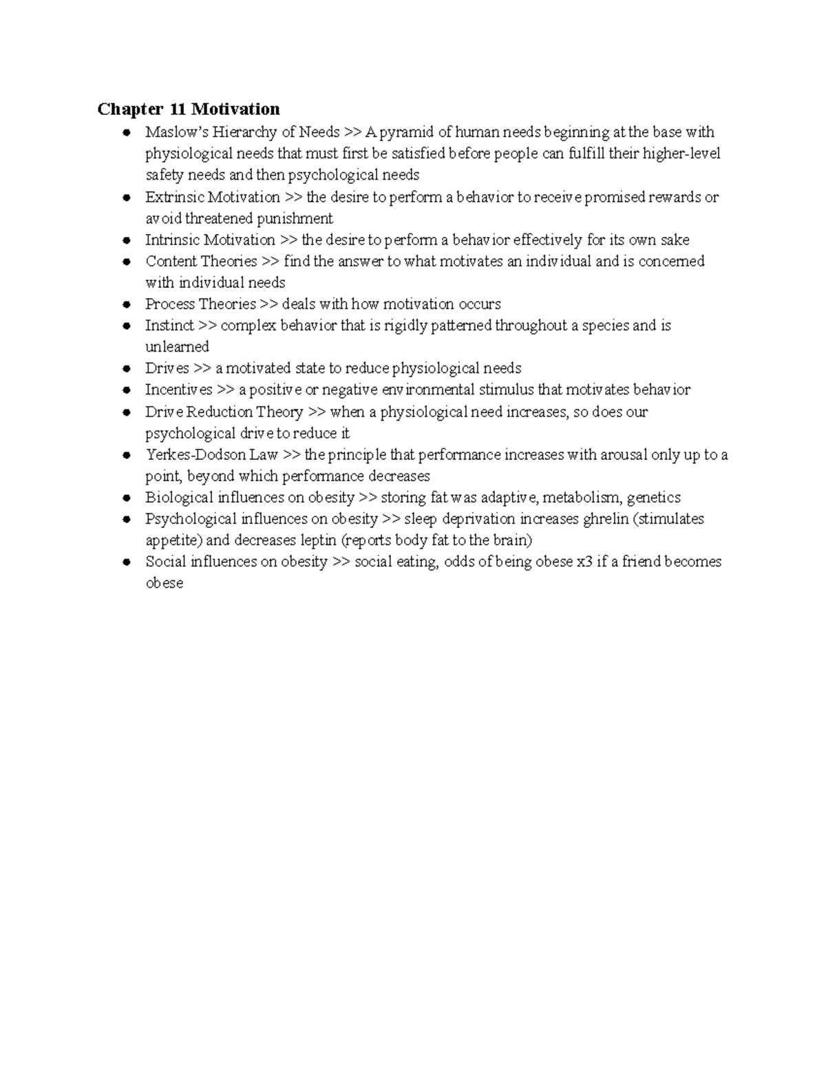 PSY 101 Chapter 11 Motivation - Chapter 11 Motivation Maslow’s ...