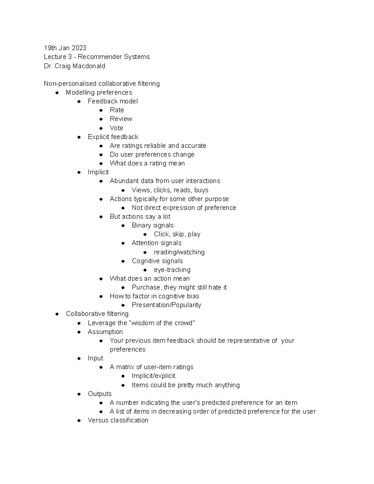 Recommender Systems Lecture 3 - 19th Jan 2023 - 19th Jan 2023 Lecture 3 - Recommender Systems Dr ...