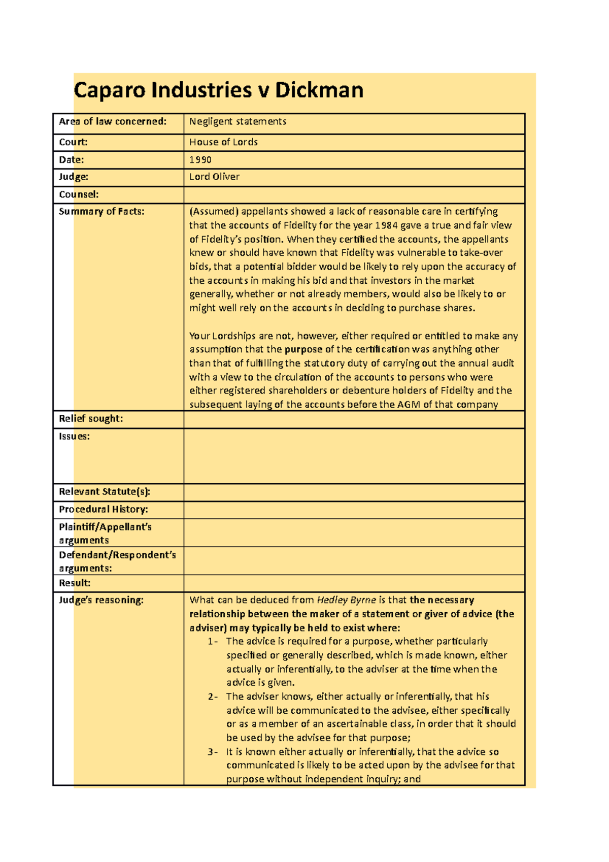 Caparo Industries v Dickman - When they certified the accounts, the ...