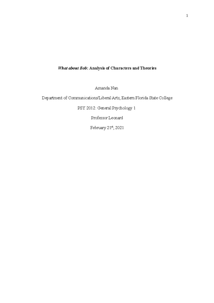 What About Bob Response Paper - What about Bob : Analysis of Characters ...