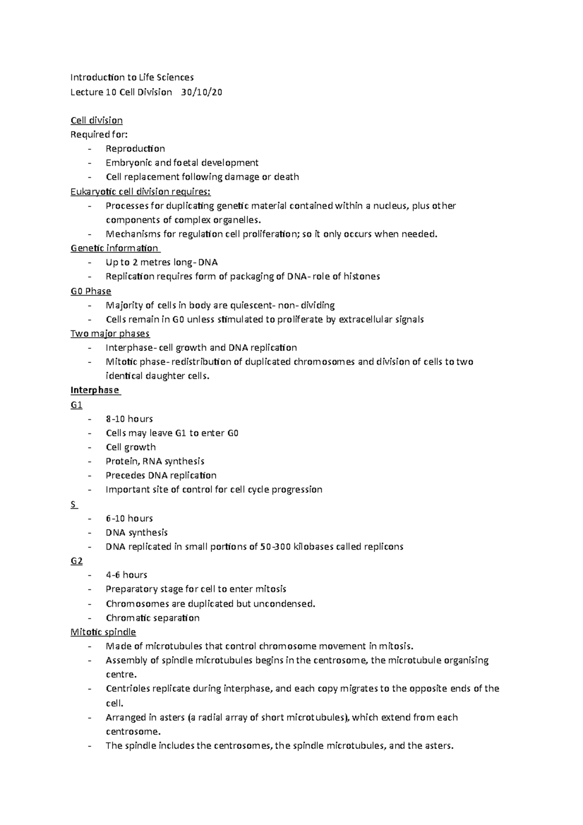 Cell Division Lecture - Introduction to Life Sciences Lecture 10 Cell ...