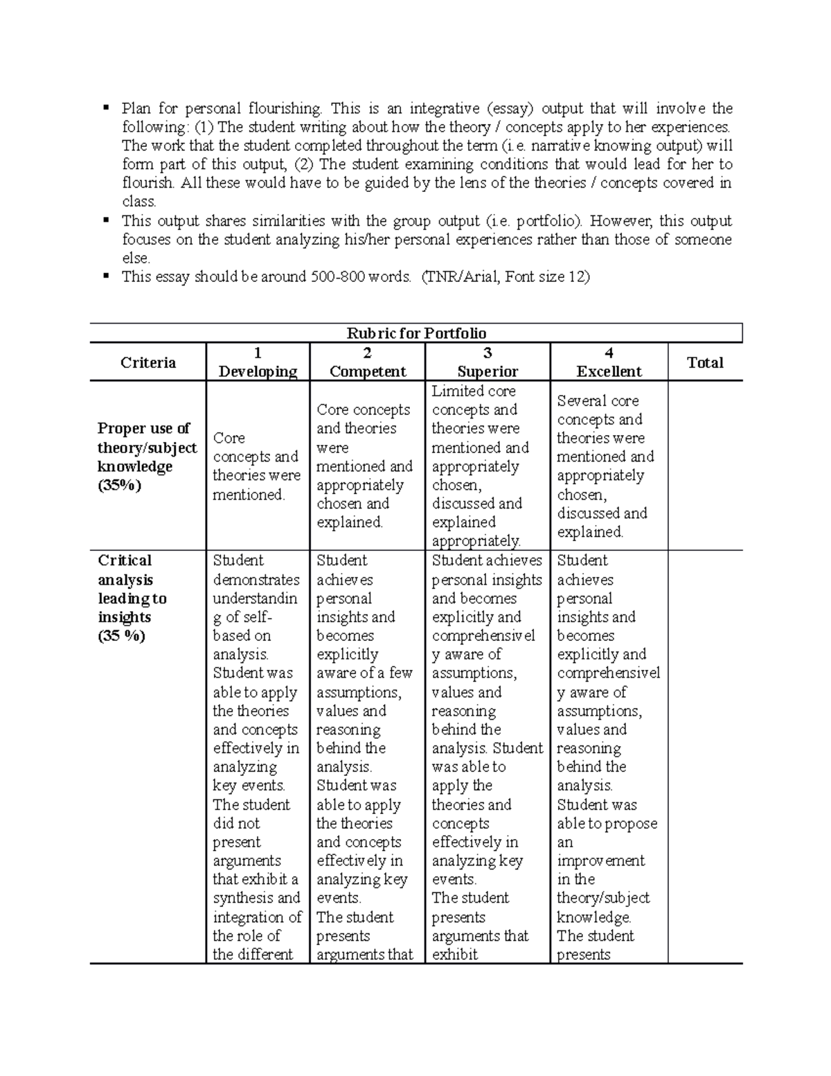 Personal Flourishing PLAN - Plan for personal flourishing. This is an ...