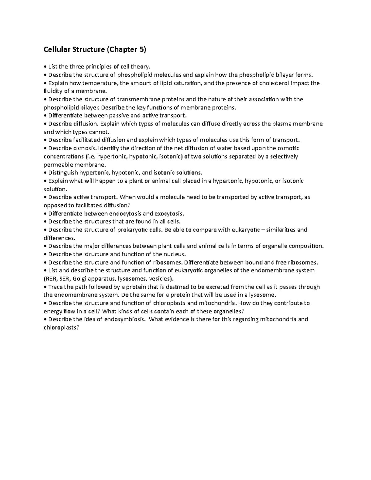 4 Cellular Structure Study Guide - Cellular Structure (Chapter 5 ...