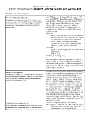366 Concept Map #2 - NIGHTINGALE COLLEGE DIRECT-FOCUSED CARE: CONCEPT ...