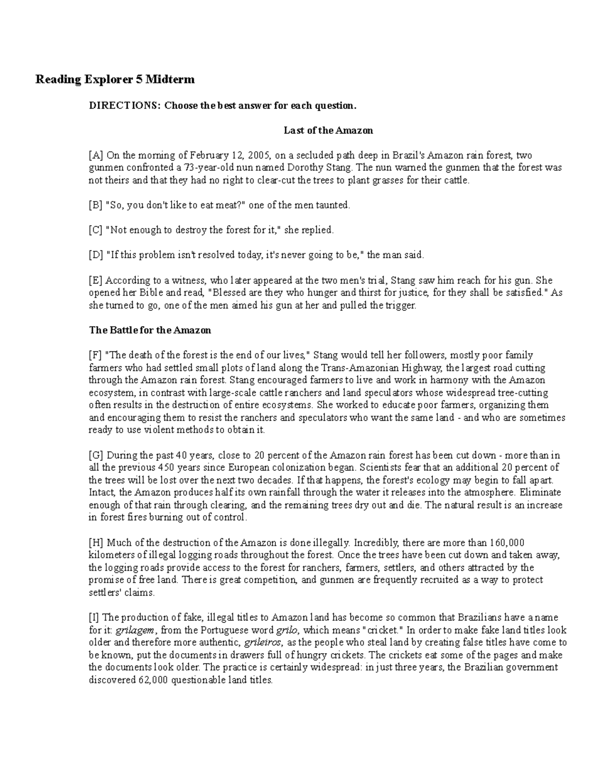 Reading explorer 5 midterm - Inglés - Studocu