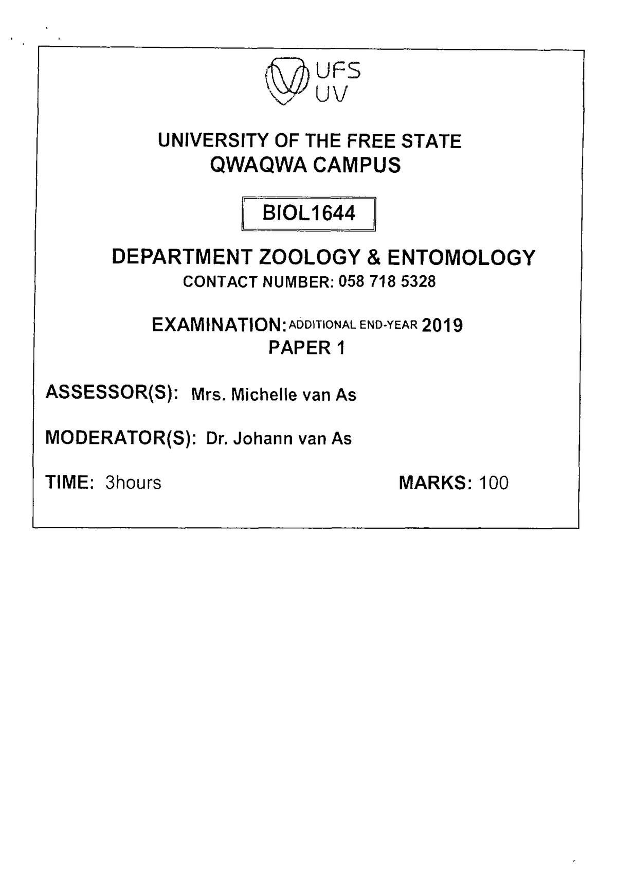 321Z53S 001 Cfjnpl 0006MP - UFS UV UNIVERSITY OF THE FREE STATE QWAQWA ...
