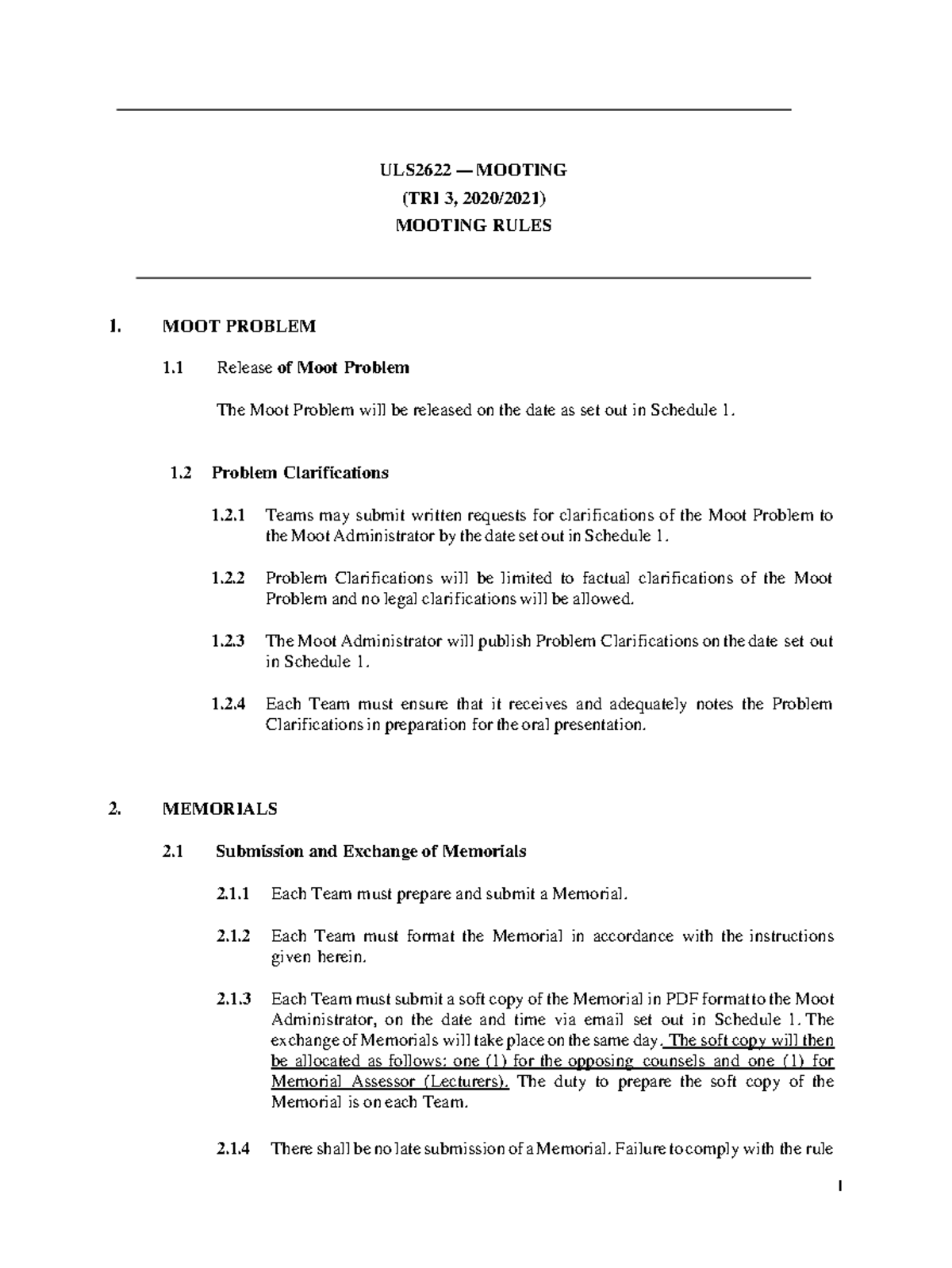 2 TRI 2030 ULS2622 Mooting Rules rev 3 - ULS2622 — MOOTING (TRI 3, 2020 ...