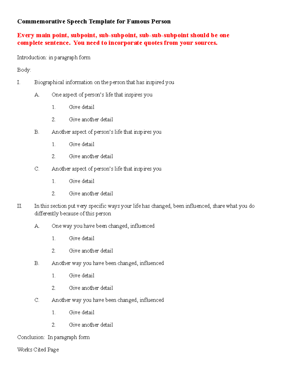 Commemorative Speech - Famous Person - Commemorative Speech Template ...