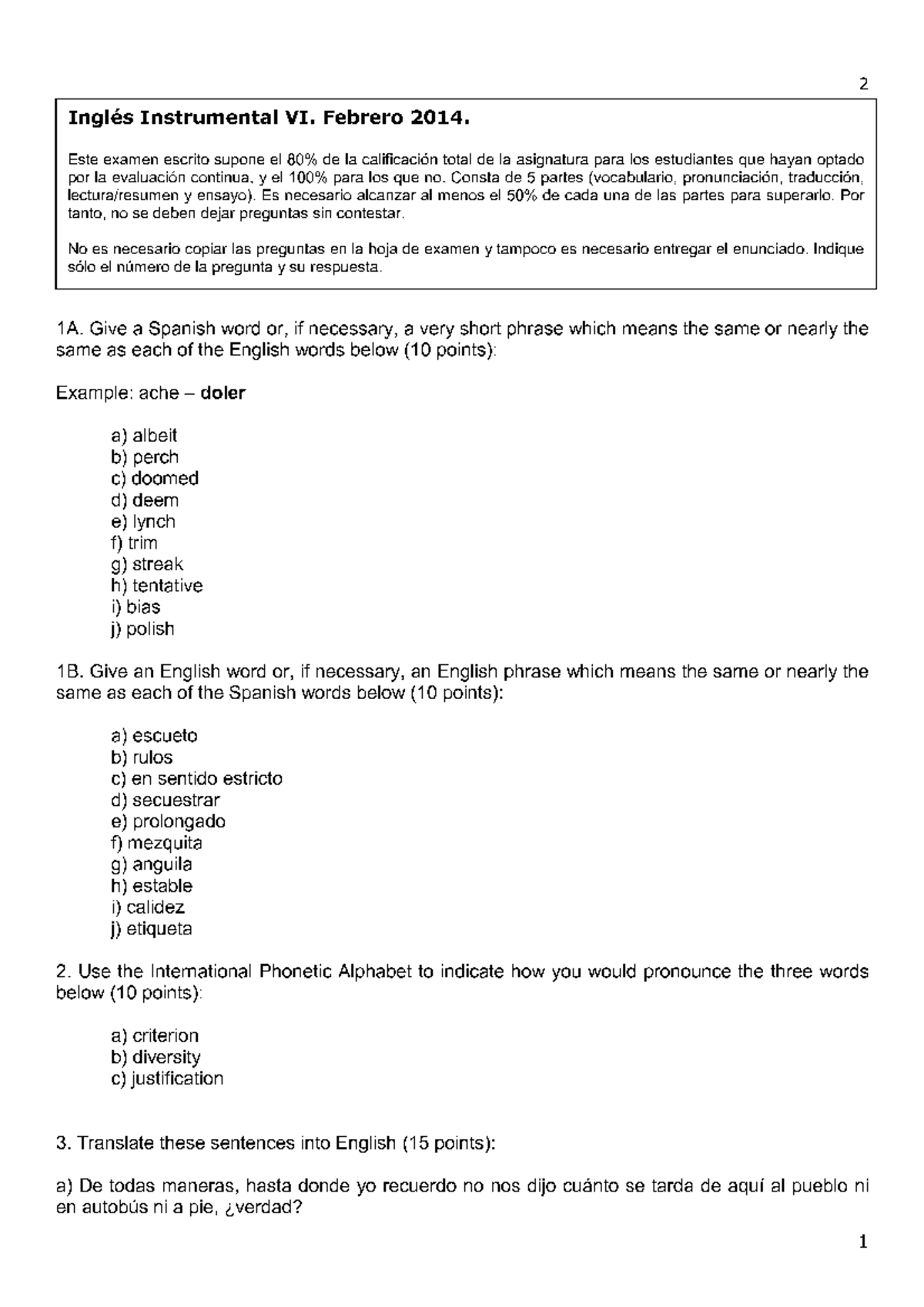 Examen febrero 2014, preguntas - Inglés Instrumental VI - Studocu