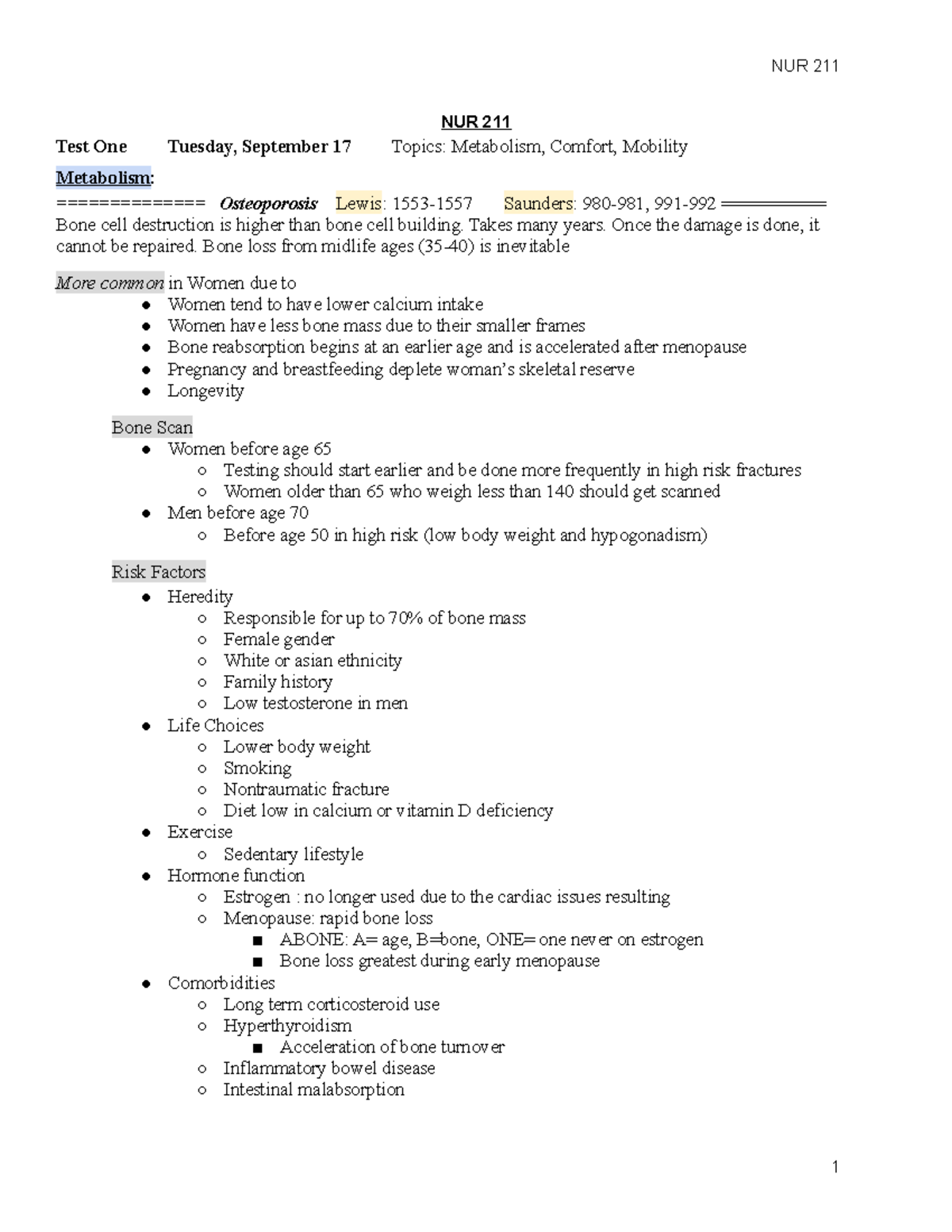 NUR 211 - clinical manifestations, causes, interventions - NUR 211 Test ...