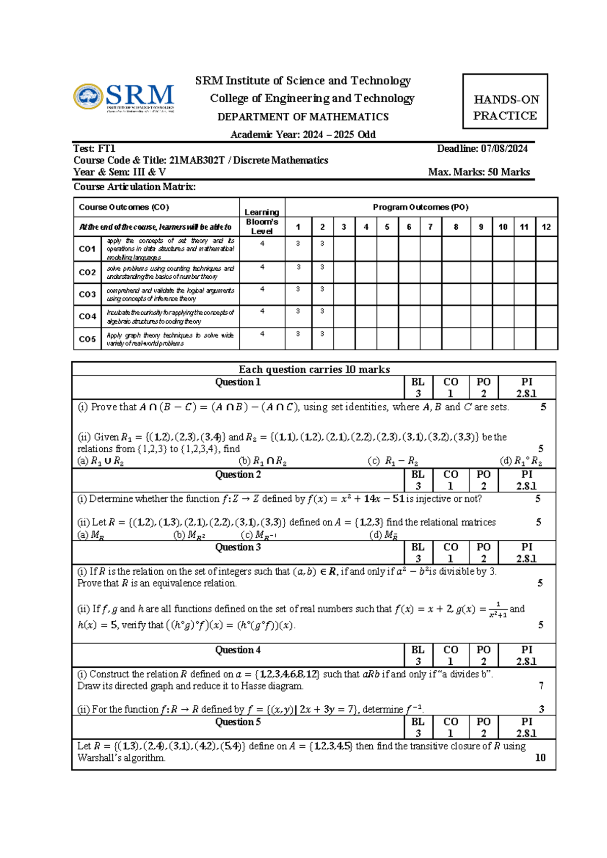 21MAB302T-DM-Hands on practice - SRM Institute of Science and ...