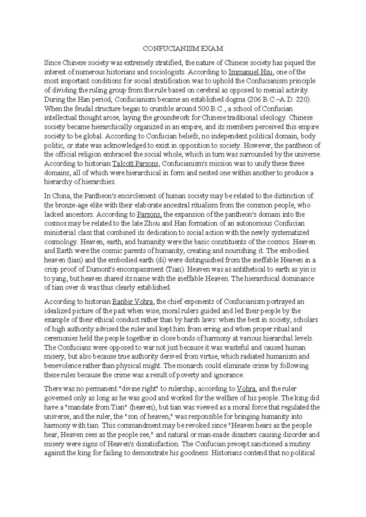 Confucianism EXAM - history of modern china - CONFUCIANISM EXAM Since ...