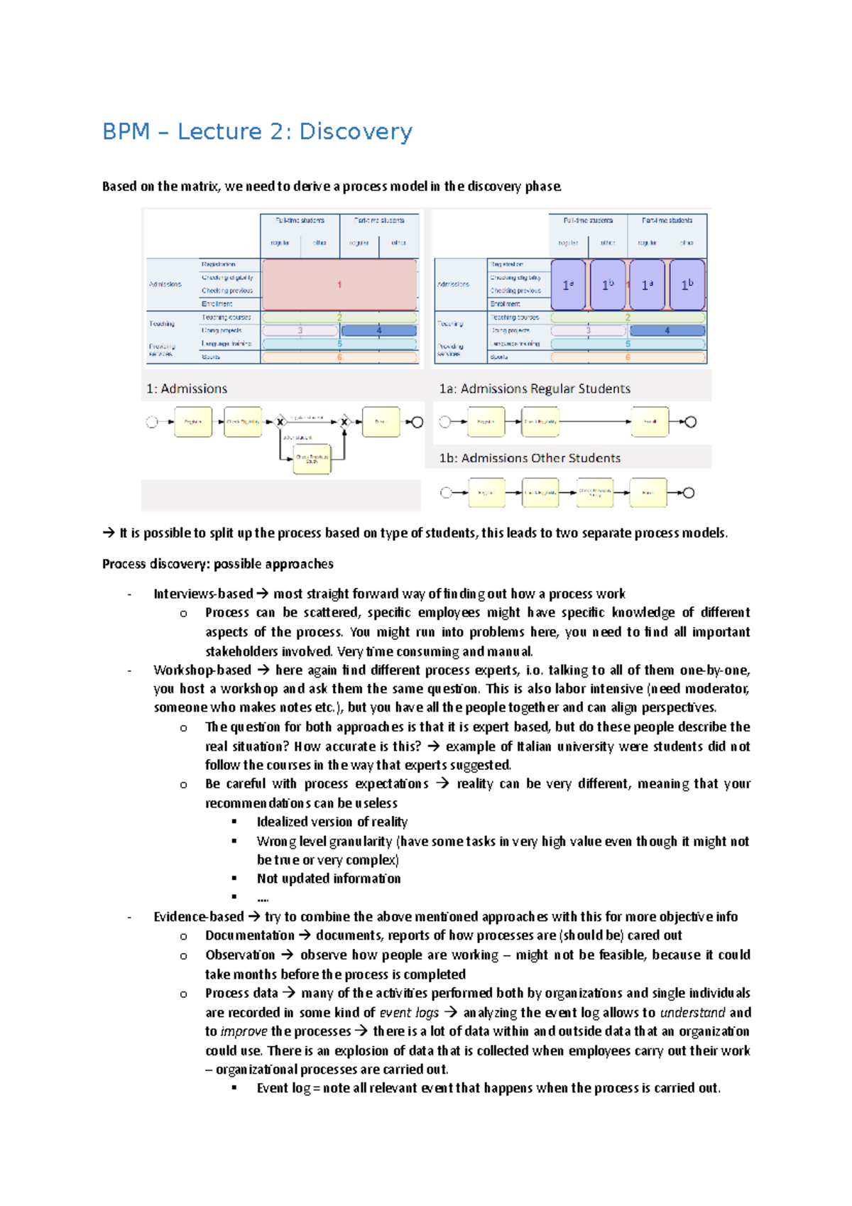 Business Process Management - Lecture 2 Notes - BPM – Lecture 2 ...
