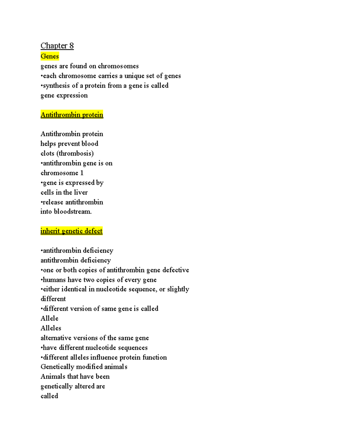 Bio notes Chapter 8 pg 2 - Chapter 8 Genes genes are found on ...