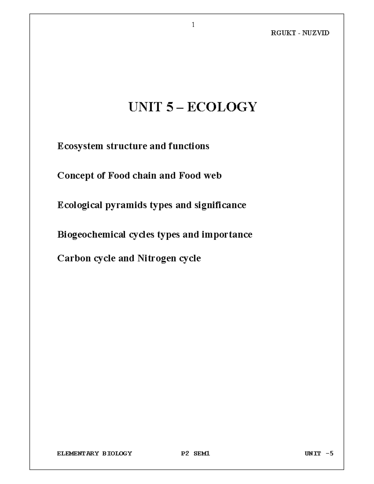 Unit-5 Ecology - Hello - RGUKT - NUZVID UNIT 5 – ECOLOGY Ecosystem ...