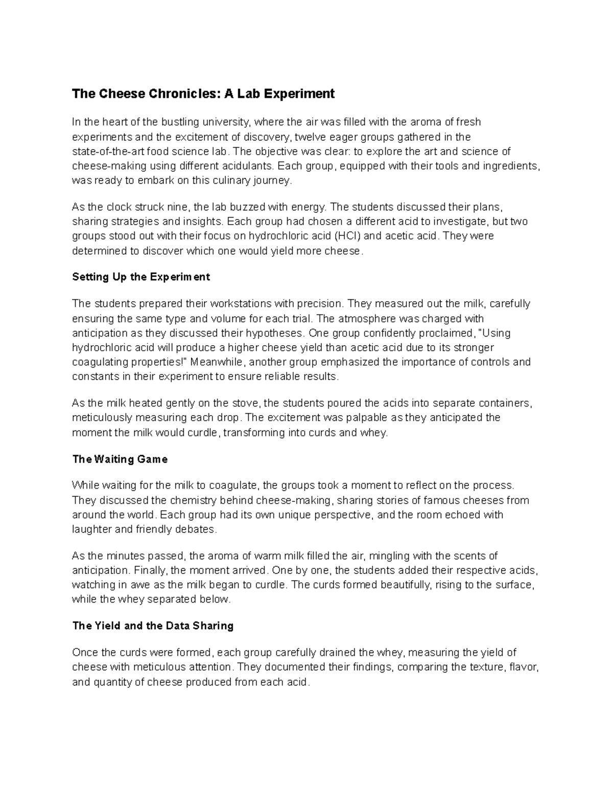 Story 1 - The Cheese Chronicles: A Lab Experiment In the heart of the ...