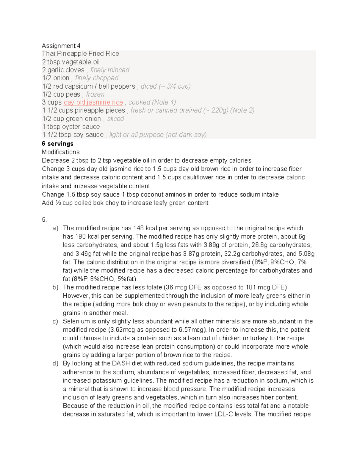 Assignment 4 - DAP - recipe creation - Assignment 4 Thai Pineapple ...