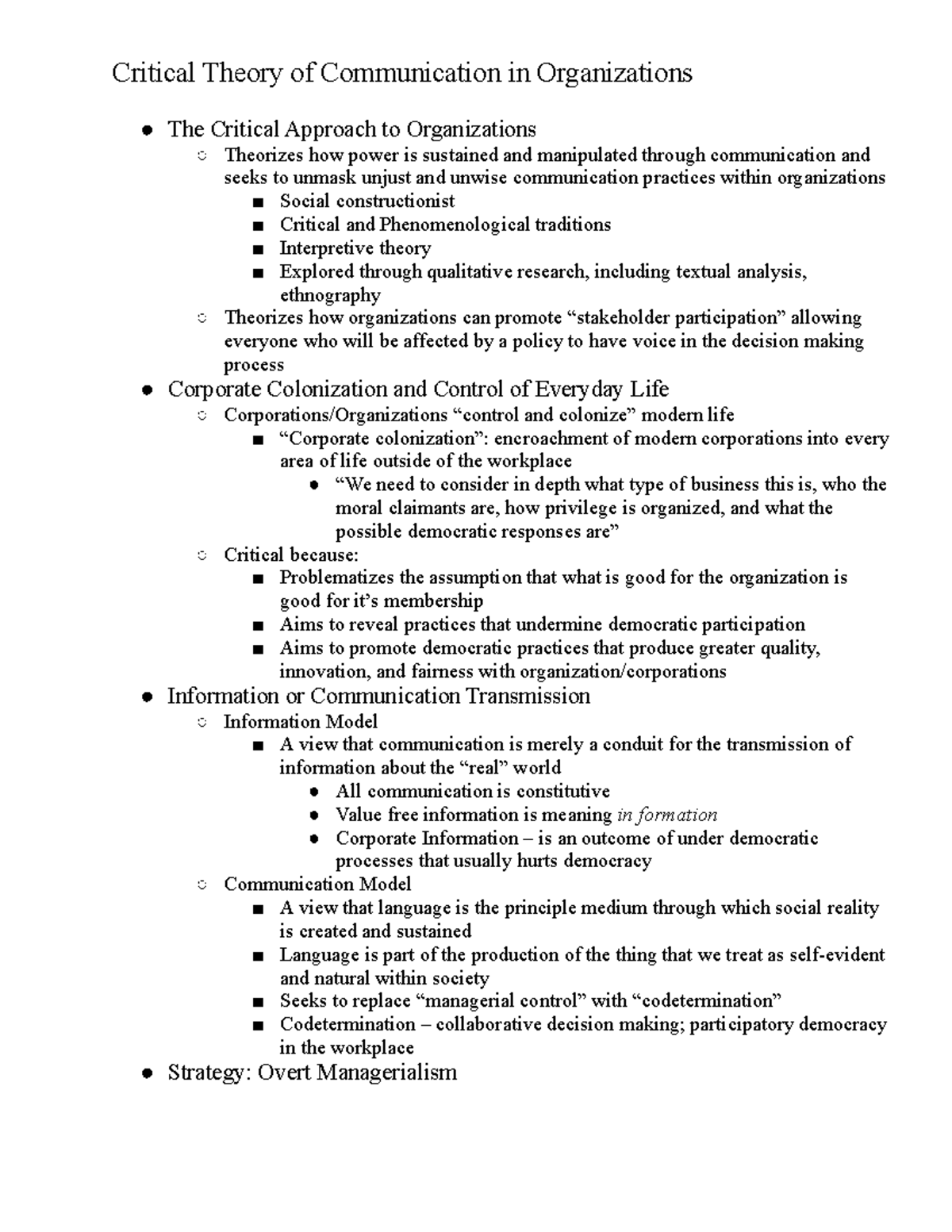 Comm 2020 Lecture Notes Chapter 21 - Critical Theory of Communication ...