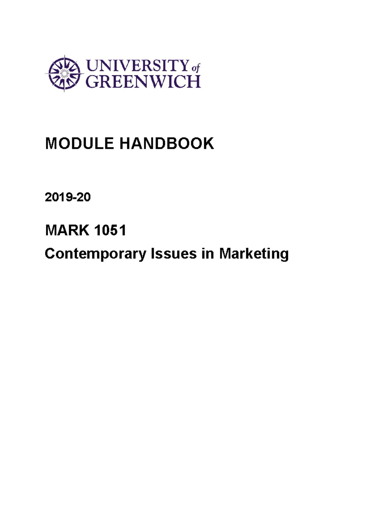 Module Handbook 2019-20 MARK 1051 - MODULE HANDBOOK 2019 - MARK 1051 ...
