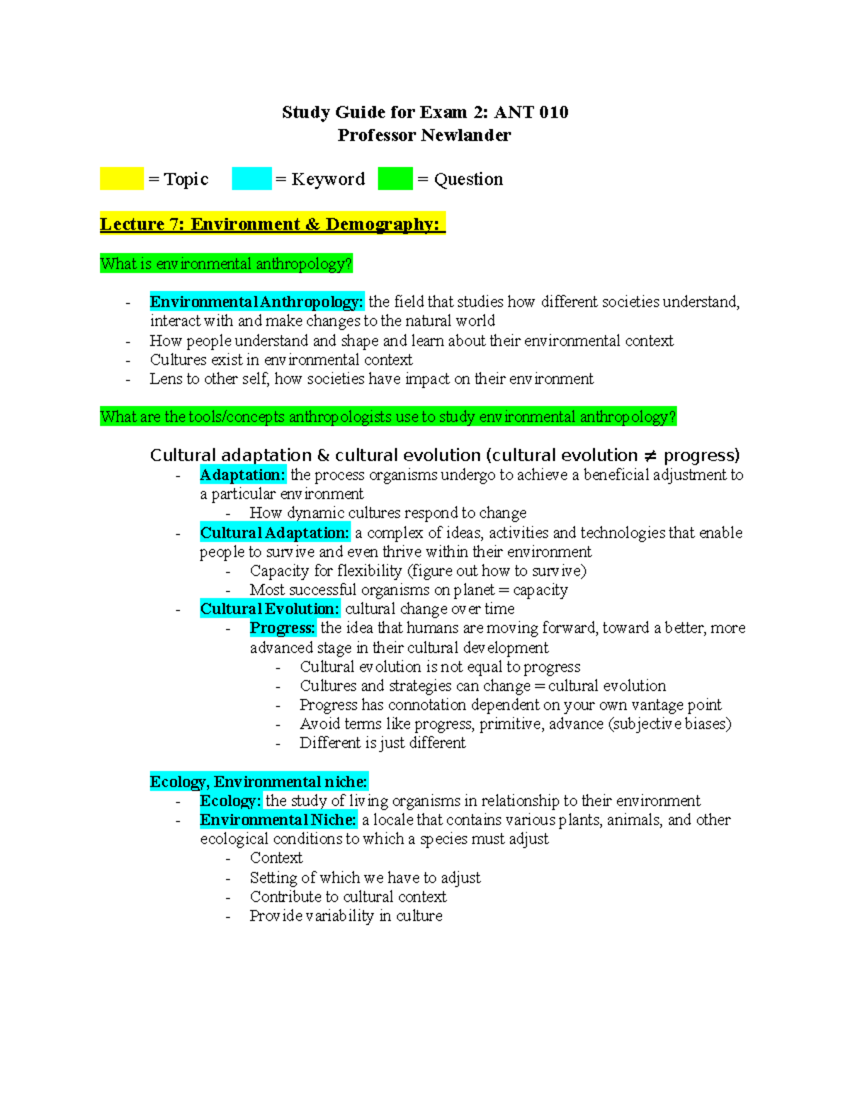 ANT 10 Lectures 7-12 Study Guide and Summary - Study Guide for Exam 2 ...