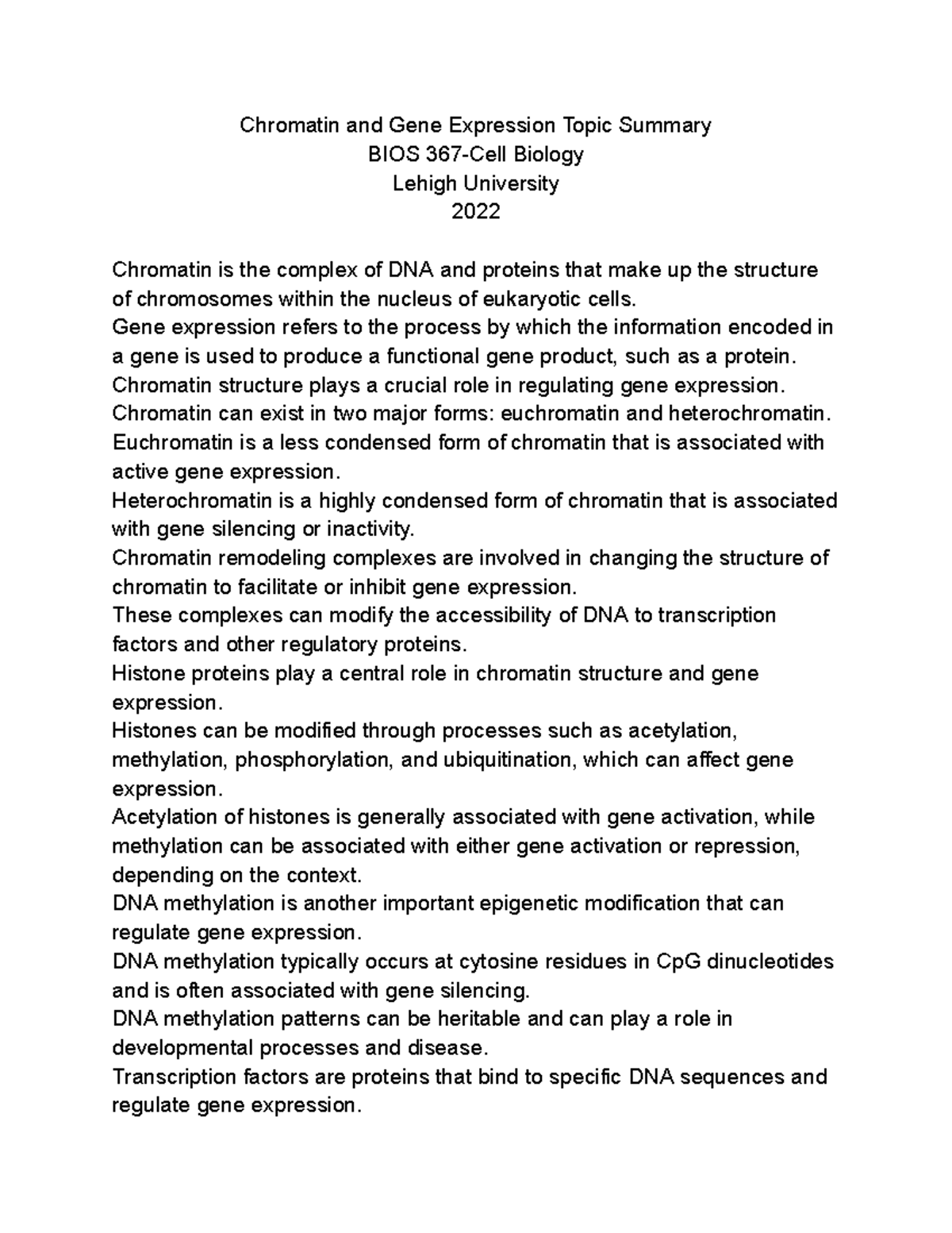 Chromatin and Gene Expression Topic Summary - Gene expression refers to ...