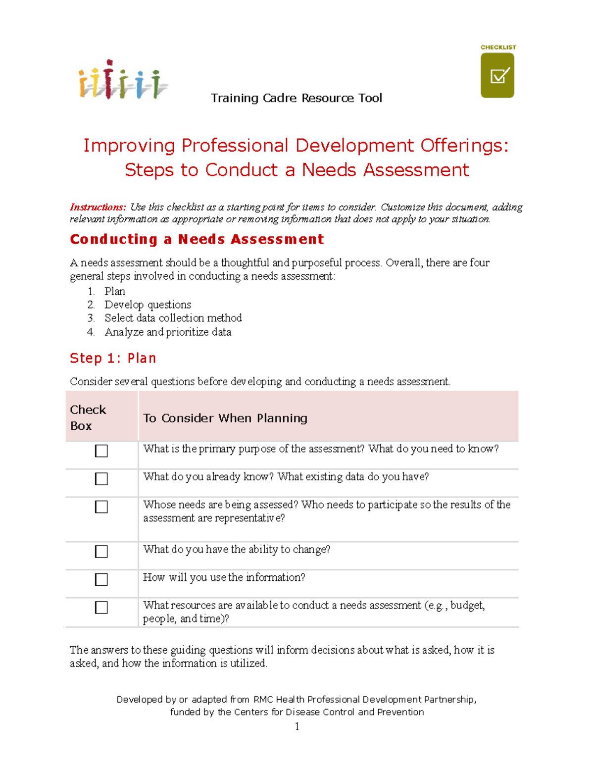 Assessment steps - Improving Professional Development Offerings: Steps ...