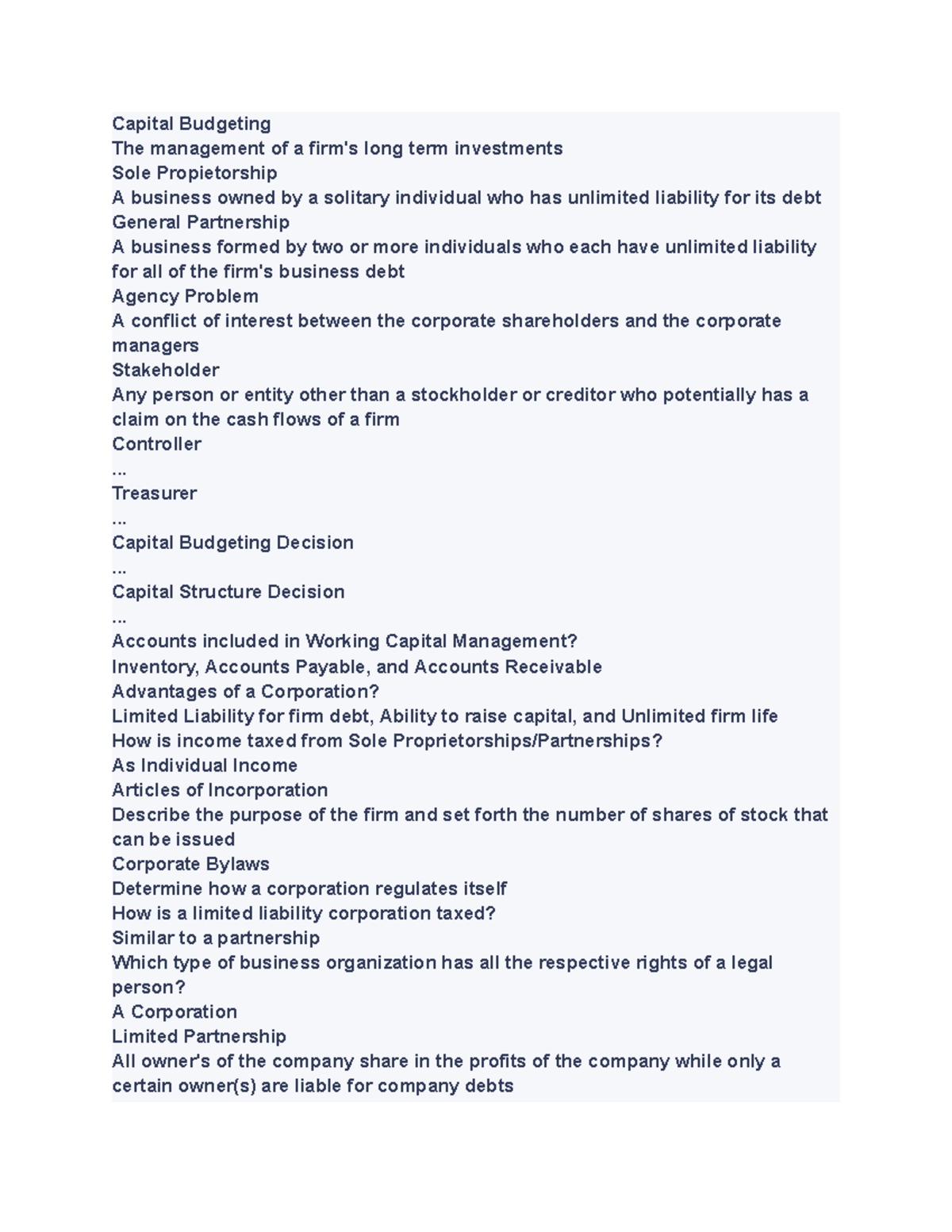 FIN300 - EXAM HELP! - Capital Budgeting The management of a firm's long ...