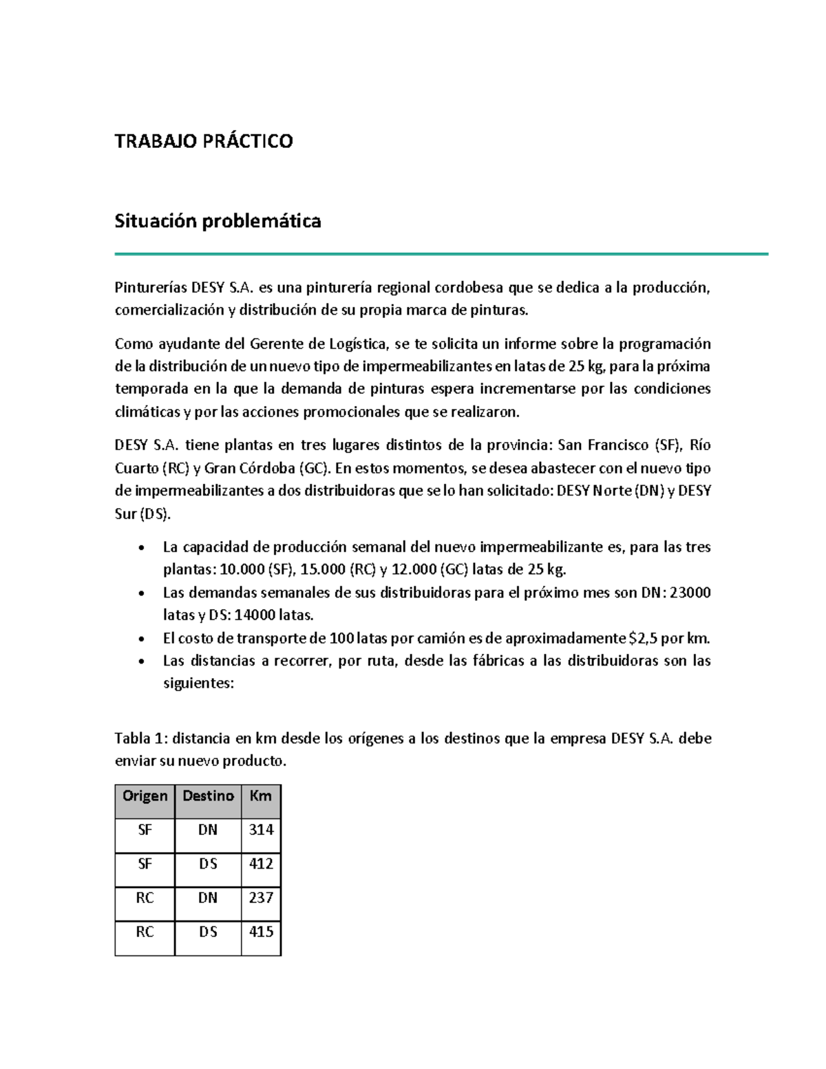 TP3 - Enunciado de la actividad-1 - TRABAJO PR¡CTICO SituaciÛn problem·tica PinturerÌas DESY S ...
