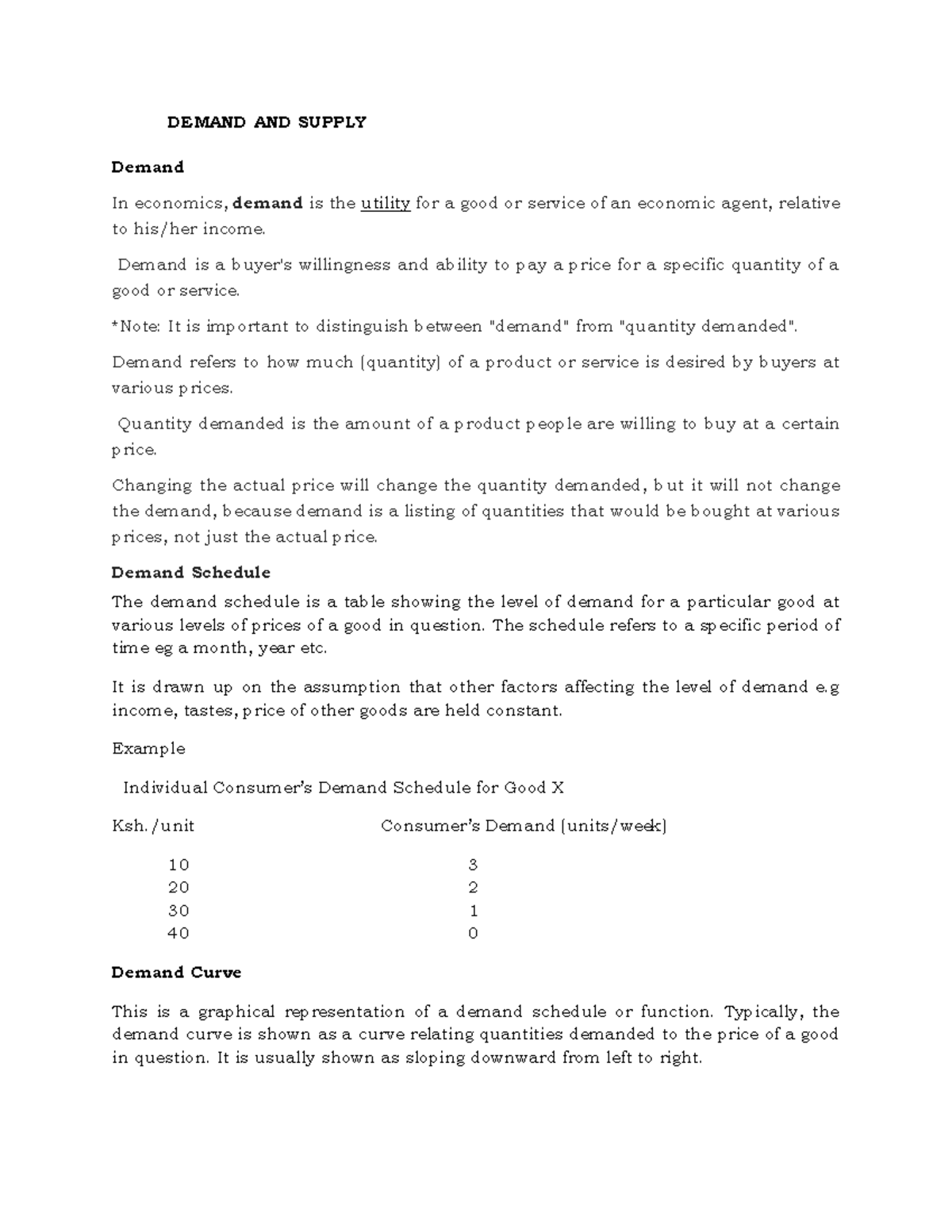 Lesson TWO - Demand AND Supply - DEMAND AND SUPPLY Demand In economics ...